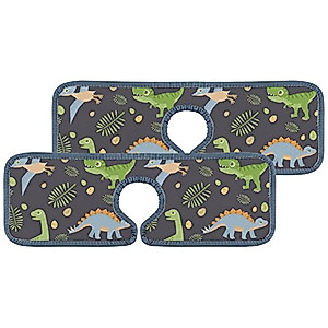 Kitchen Faucet Absorbent Mat 2 Pieces Cartoon Dinosaur with Leaves Faucet Sink Splash Guard Bathroom Counter and RV,Faucet Counter Sink Water Stains Preventer