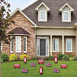 Big Dot of Happiness Cheerio, London - Union Jack Flag, Double-Decker Bus and Red Telephone Booth Lawn Decorations - Outdoor British UK Party Yard Decorations - 10 Piece