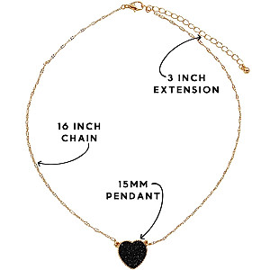 Black Heart Necklaces for Women - Black Necklaces for Women, Black Heart Necklace Gold Tone Simulated Druzy Chain, Black and Gold Necklace, Black Necklace for Women, Black and Gold Necklaces for Women