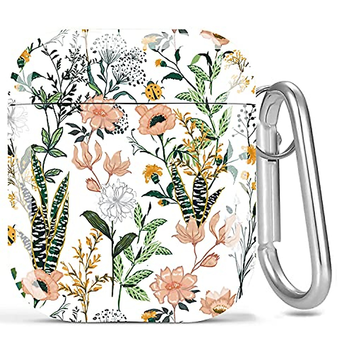 AirPods Case Flower, Olytop Cute Hard Ladybugs Women Apple Airpods 2 & 1 Cover Case Protective Shockproof iPods Cover Skin Girls with Keychain for Apple 2nd 1st Gen - Flower/Cactus