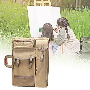 Deevoka Art Portfolio Case Sketch Bag Sketchbook Organizer Mix Tray Artist Carrying Bag Backpack Storage for Artwork Painting Tool Paint Brushes, Khaki