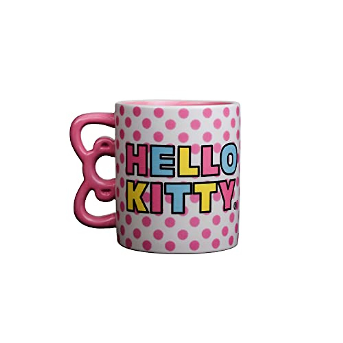 Silver Buffalo Hello Kitty Rainbow Dots Shaped Handle Ceramic Mug, 20 Ounces
