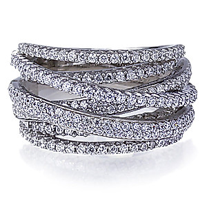 Rhodium Plated Sterling Silver Top Quality Fashion Ring Intertwined Design, 13.5mm Height with CZ (Size 5 to 9)