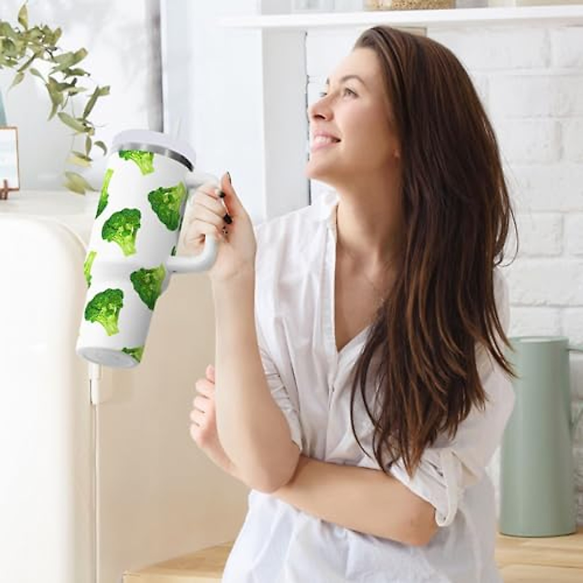 ARGTILDN 30 oz Tumbler Broccoli Vegetable Insulated Travel Mug with Handle and Straw Lid Stainless Steel Vacuum Coffee Cup Tea Beverage Container Water Bottles for Car Sports office