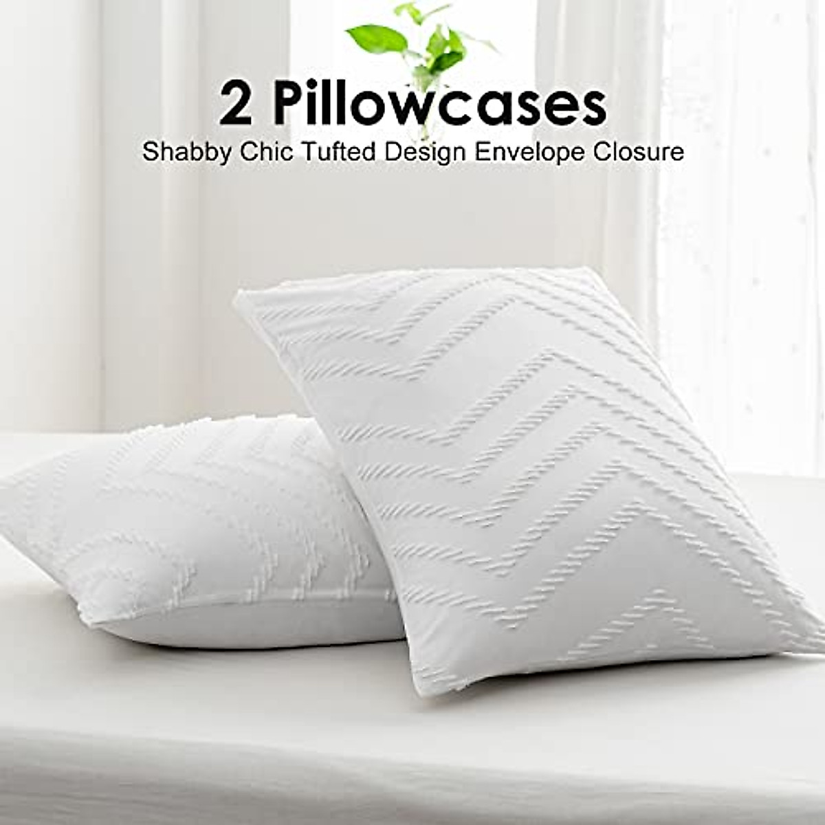 WARMDERN Boho Duvet Cover Set, Tufted Bedding Duvet Covers Soft Washed Microfiber Duvet Cover Queen Size, 3 Pieces Embroidery Shabby Chic Duvet Cover with Zipper Closure(White, Queen)