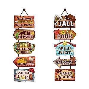 Western Party Directional Sign Cowboy Porch Sign Cowboy Banner Hanging Decoration Western Cowboy Theme Wild West Party Large Yard Indoor/Outdoor Western Cowboy Decoration Party Decorations