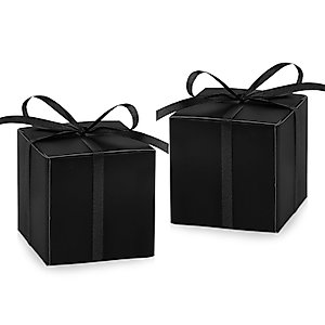 Hooqict Small Gift Boxes for Presents 100pcs 2x2x2 inches Black Favor Boxes Paper Gift Boxes with Ribbons Candy Boxes Party Favors for Wedding Baby Shower Birthday Party Ornament