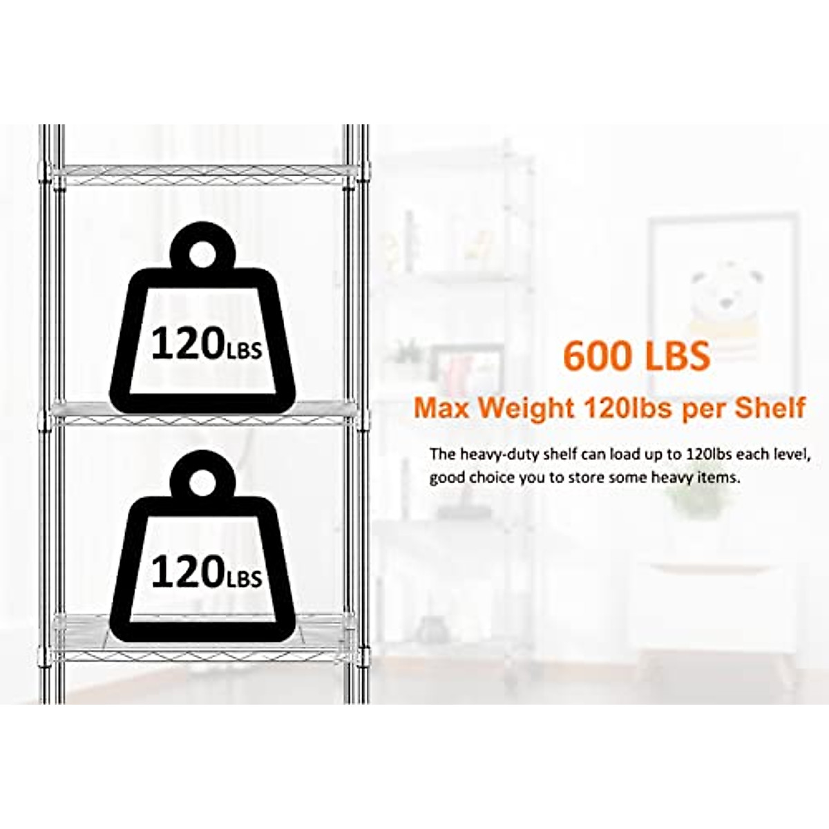 Devo 5-Tier Shelf Storage Shelves, Metal Shelves for Storage, Wire Shelving Unit, Adjustable Shelves Organizer for Garage, Pantry, Kitchen, Side Hooks, Black