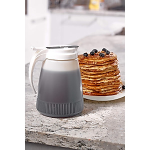 [1 PACK] EcoQuality 32oz Plastic Syrup Dispenser with Plastic Lid and Stainless Steel Slide Cover - Syrup, Sugar, Honey Dispenser - Perfect for Diners, Restaurants, Home, Office, Disposable (32 Ounce)