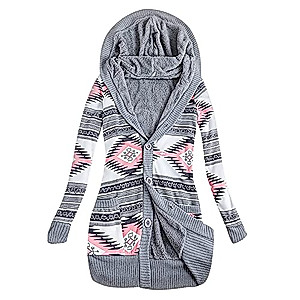 joysale Coat Hooded Fleece Coat For Women Fashion Print Long Sleeve Plush Jacket Fall Winter Warm Pocket Coat Motorcycle Jacket Women