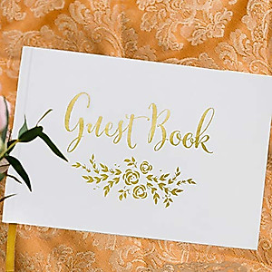 J&A Homes Polaroid Guest Book for Wedding - Registry Sign-In Book for Wedding, Reception, Engagement, Birthday, Baby Shower - White Guestbook w/Bookmark & Gold Floral Design - 9" x 6" (100 Pages)