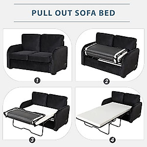 ERYE 3-in-1 Futon Daybed with Pull Out Sleeper Couch Bed, Loveseat Sofa W/Reclining Backrest Convertible Sleep Sofabed for Home RV Apartment Office Living Room
