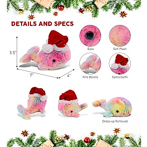 DolliBu Santa Rainbow Whale Stuffed Animal Plush Toy - Super Soft Wild Animal Dress Up with Red Santa Claus Hat, Cute Wildlife Gift, Perfect Holiday with Name Personalization - 7 Inches