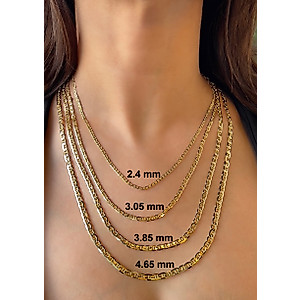 JEWELHEART 14K Real Gold Flat Mariner Chain - 3.85mm Diamond Cut Anchor Link Chain Necklace For Men - Dainty Yellow Gold Pendant Necklace For Women with Lobster Clasp 20"