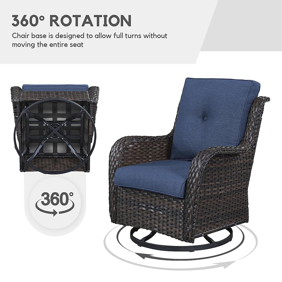 Wicker Patio Furniture Set- 4 Pieces Outdoor Swivel Rocker Chairs with 50,000 BTU Fire Pit Table,PE Rattan Outdoor Conversation Set for Garden Porch Deck