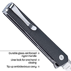 CRKT CEO Folding Pocket Knife: Folder with Liner Lock, Drop Point Satin Blade, Reinforced Nylon Handle with Pocket Clip 7095KX