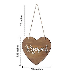 BAYSBAI Hanging Reserved Signs Pack of 4, Heart-Shaped Wooden Reserved Signs for Wedding Chairs with Jute Rope to Hang on Church Pews, Seating, Doorways, Aisles, Rows for Parties, Receptions