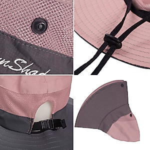 Women's Ponytail Safari Sun Hat Mesh Wide Brim UV Protection Outdoor Bucket Hat Foldable Beach Summer Fishing Hat 1pack-Pink