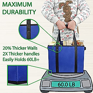 CLEVERFECT Reusable Grocery Box Bags. Large, Durable Heavy Duty Premium Quality Shopping Totes Set. Collapsible, Extra Long Handles & Reinforced Bottom, Pack of 3 (Red, Blue, Green) Eco Friendly