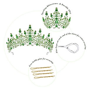CURASA Green Crown Princess for Women Elegant Tiaras for Women Crystal Crown with Comb Gorgeous Hair Accessories for Women Birthday Party Halloween Wedding Prom