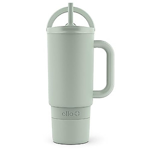 Ello Port 30oz Tumbler with Carry Loop & Integrated Handle | Vacuum Insulated Stainless Steel Reusable Water Bottle Travel Mug | Leak Proof Lid | Flexible Straw | BPA-Free | Dishwasher Safe | Sage