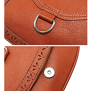 Women's PU Hollow Shoulder Bag Crossbody Bag Front Belt Messenger Bag Red