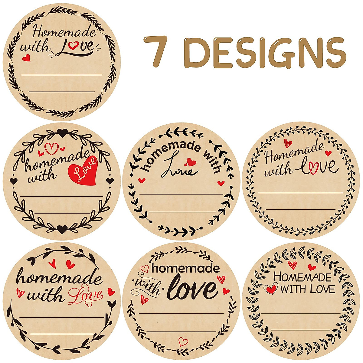 500Pcs Homemade with Love Stickers with Lines Jar Canning Labels for Baked Packaging Cookie Bags Roll 2”
