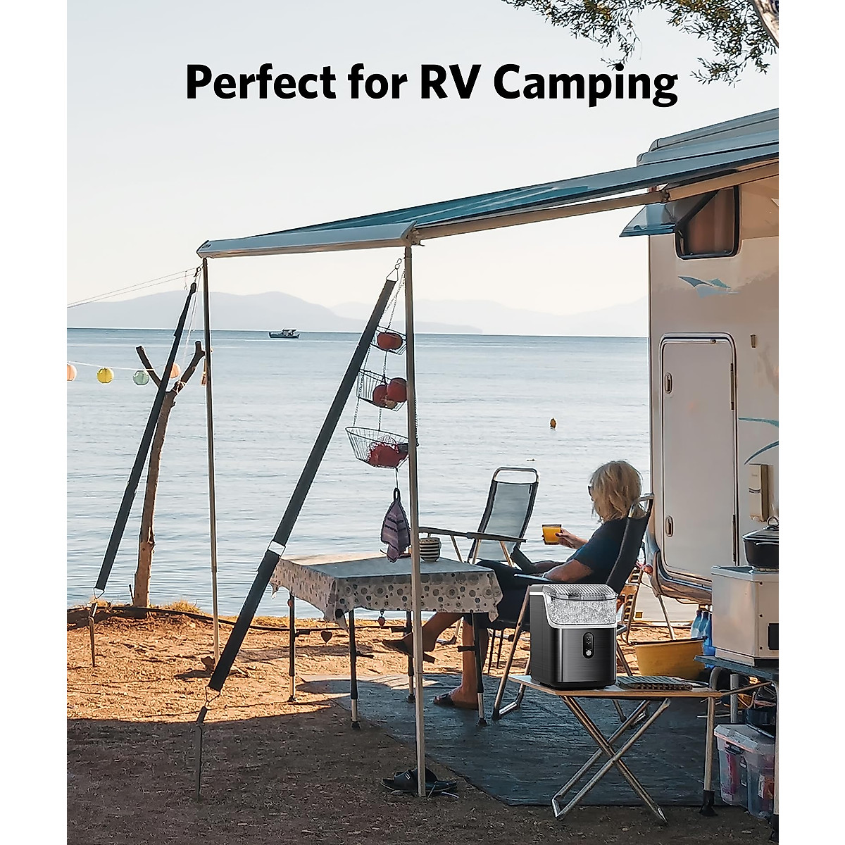 Nugget Ice Maker Countertop, Portable Crushed Pellet Ice Machine, Soft Pebble Ice Cubes in 6 Mins, 35Lbs/24H, Self Cleaning Sonic Ice Makers with One-Click Operation for Home Bar Camping RV