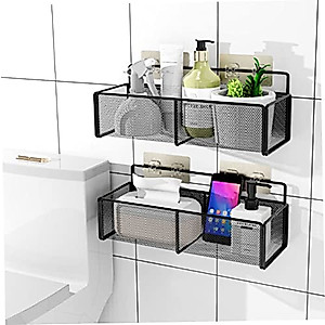 Alipis 1 set of Kitchen Necessities Black Sundries Bathroom Household Shower Wire Bin Toiletry Organizer Wall Rustproof Iron Mount Caddy Hanging Rack Shelf Wall- Storage Sorting Racks