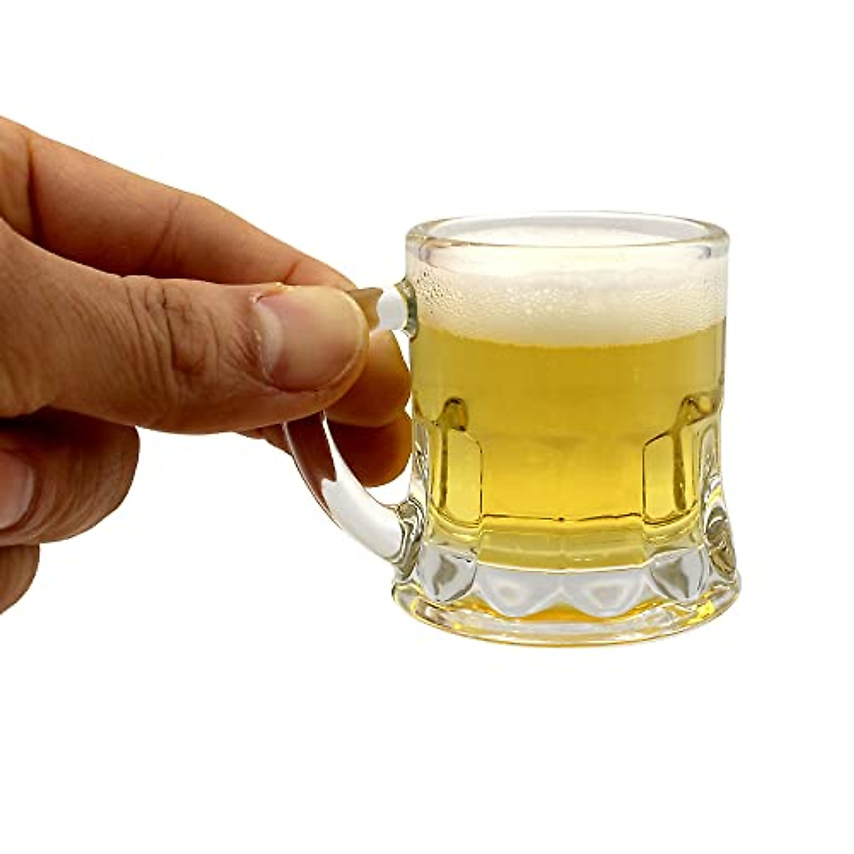 KAZARIKO Korean Shot Glass with Handle Set of 6 or 12, Mini Heavy Base Clear Beer Mugs, Soju Glasses 50 ml/1.8 oz Whiskey, Tequila, Liquor (6Pack)