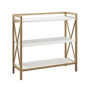 Leick Home 9261-WTGL Claudette Mixed Metal and Wood Bookshelf, White/Gold