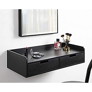 Kate and Laurel Kitt Modern Floating Shelf with Drawers, 28 x 12 x 6.5 inches, Black, Chic Floating Storage Console Table or Desk for Wall