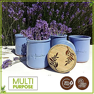 La Fermiere Yogurt Jar Tops – Olive Branches Design or Choose a Design – 4-pcs Wood Lids Set With Extra Silicone Sealing Rings - Perfectly Airtight Fit