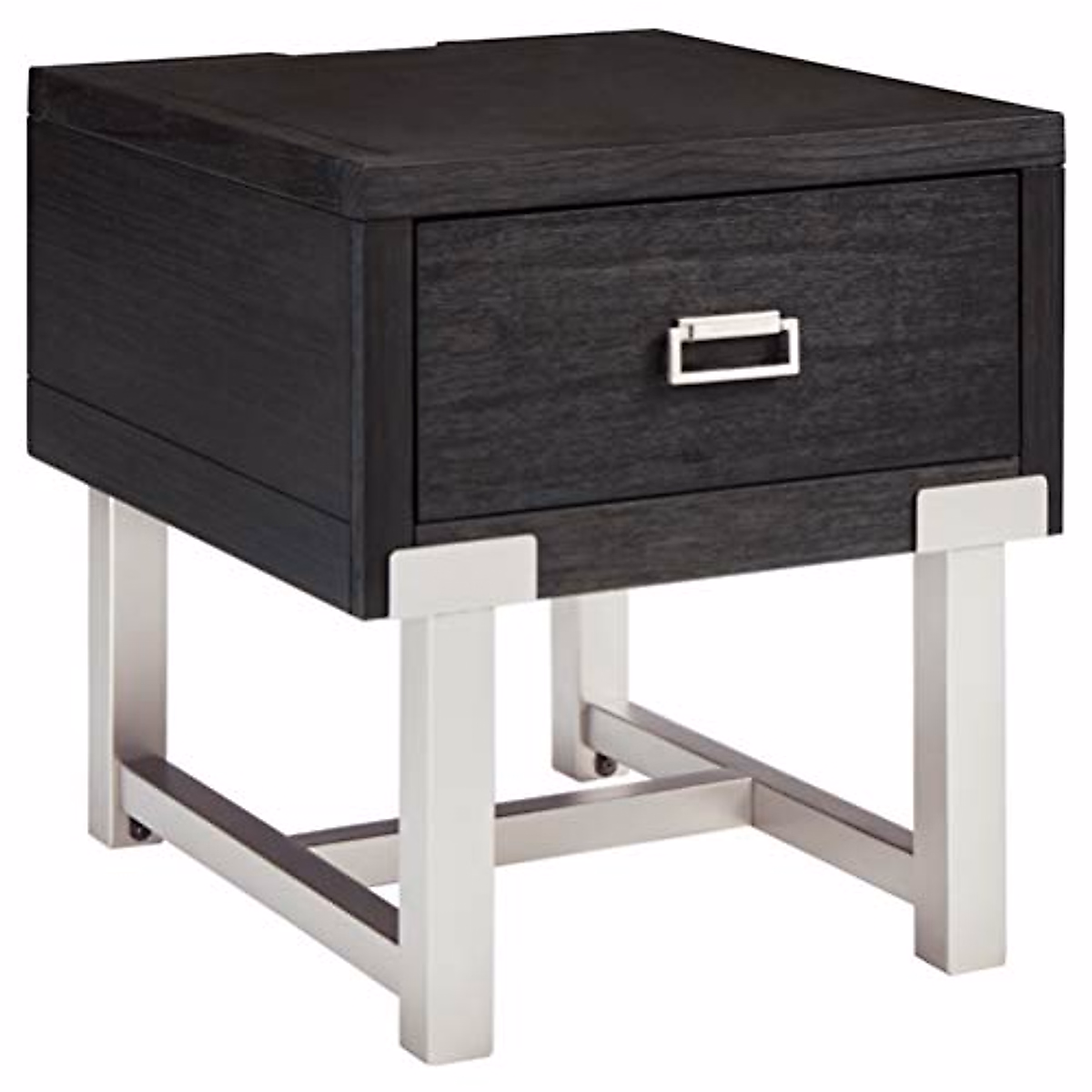 Signature Design by Ashley Chisago Contemporary Rectangular End Table with Outlets and USB Ports, Black & Silver