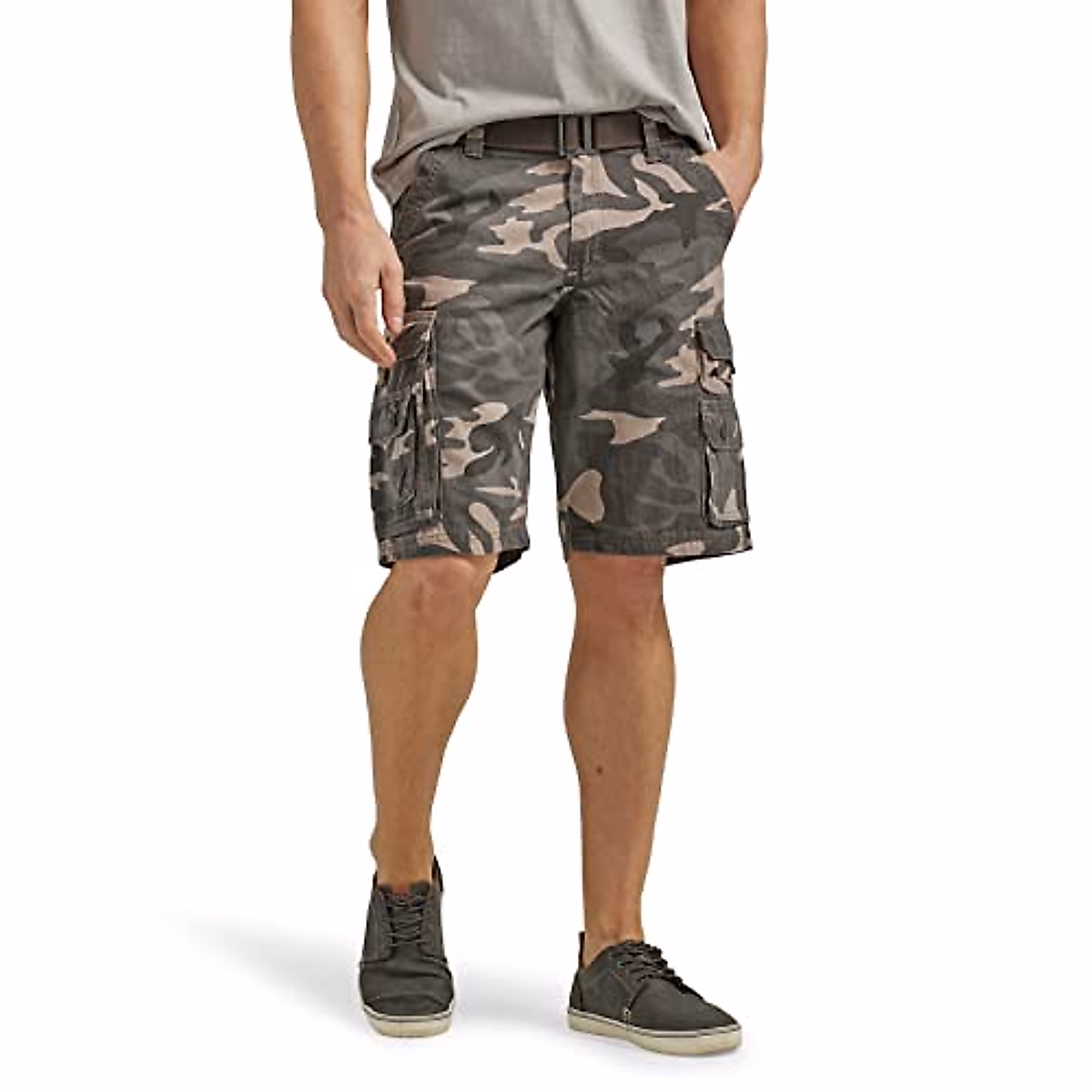 Lee Men's Dungarees Belted Wyoming Cargo Short, Ash Camo, 40