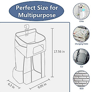 TOFOAN Hanging Diaper Caddy, Baby Bed Hanging Organizer, Nursery Organization Baby Diaper Holder, Diaper Stacker Storage for Crib, Playard, Changing Table or Wall (Gray&White)