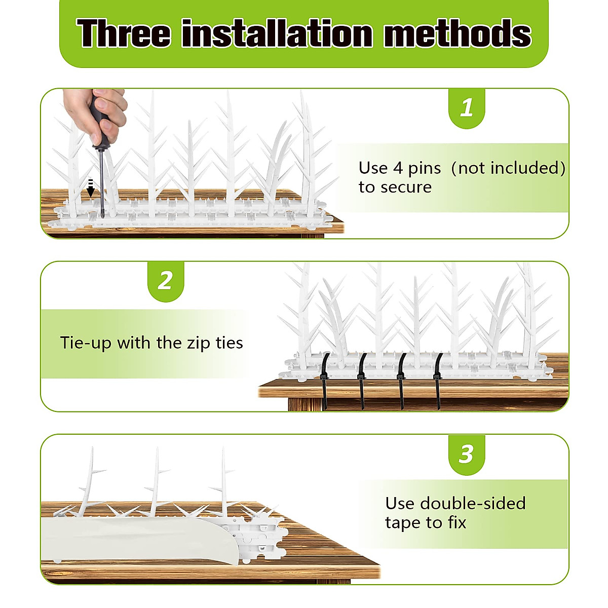 Protecker Bird Spikes, Pigeon Squirrel Spike Strips for Cat Raccoon Animals Repellent to Keep Off Crow, Fence Spikes Defend Birds and Railing Roof
