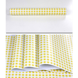 Taogift Self Adhesive Vinyl White and Yellow Geometric Plaid Contact Paper Shelf Liner Dresser Drawer Cabinets Liner Furniture Wall Paper Sticker Removable (17.7x117 Inches)