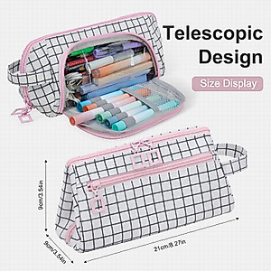 EOOUT Pencil Case Pouch, Big Capacity Pen Bag, Large Organized Cute Pen Case for School Stationery and Travel Cosmetics Storage (Plaid White)