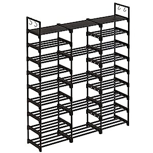 WOWLIVE 9 Tiers Large Shoe Rack Shoe Storage Shoe Organizer 50-55 Pairs Shoe Tower Unit Shelf Durable Metal Pipes with Plastic Connectors Stackable Shoe Cabinet Black(SSS3B9)