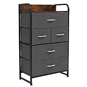 5-Drawer Dresser, 4-Tier Storage Organizer, Tower Unit for Bedroom, Hallway, Entryway, Closets - Sturdy Steel Frame, Wooden Top, Removable Fabric Bins