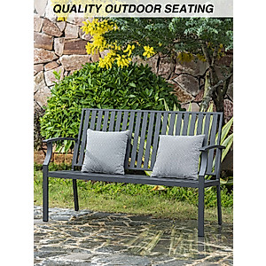 Mutaomay Outdoor Bench, 52" Aluminum Frame 3-Person Patio Garden Bench with Anti-Rust, Porch Bench Furniture Memorial Benches for Outdoors Park, Lawn, Deck Weathered 660LBS Weight Capacity