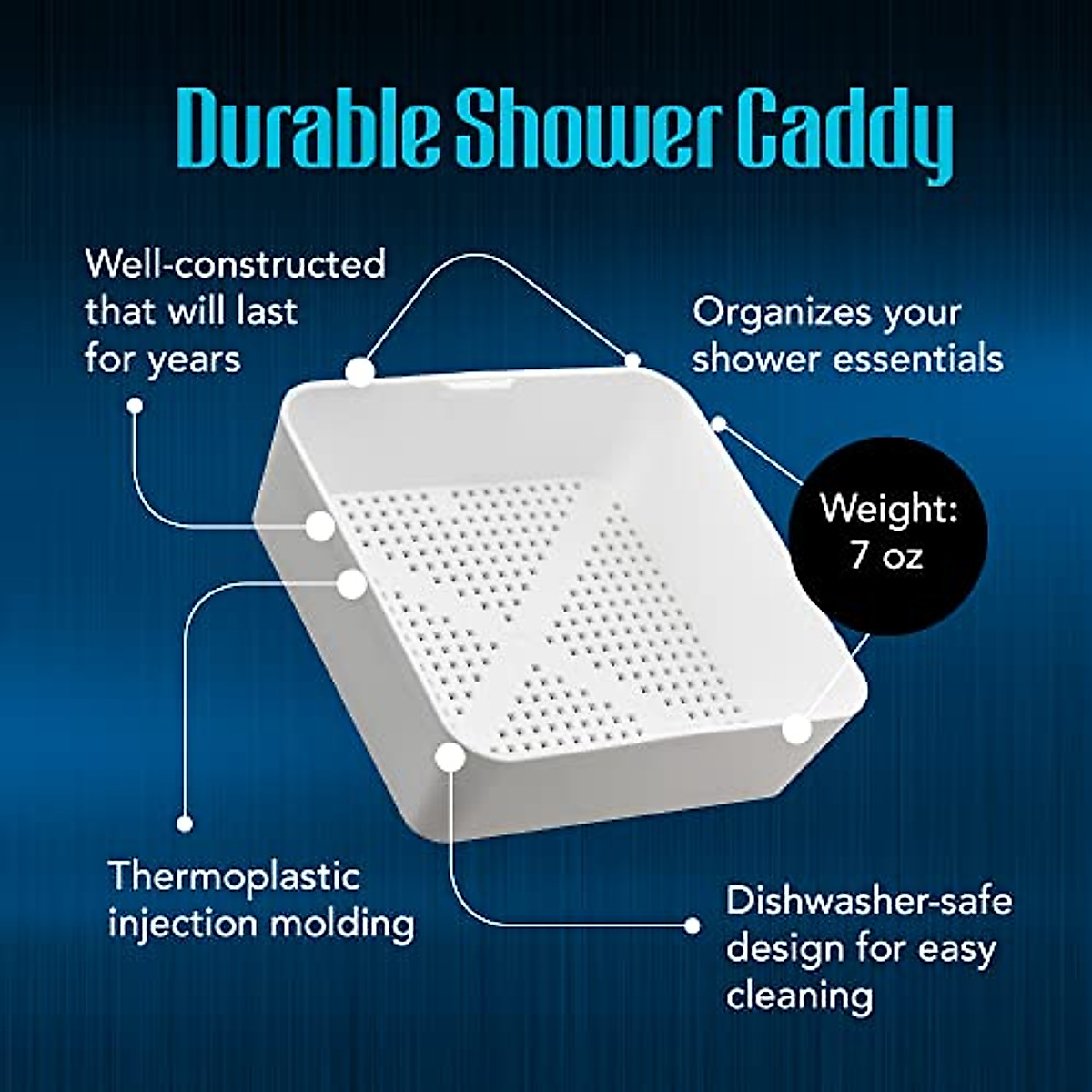 STEADYKLEEN - Plastic Shower Caddy, Fits Shower Shelves with Other Bathroom Must Haves, Mesh Shower Caddy Alternative, 8.5 x 2.5 inches