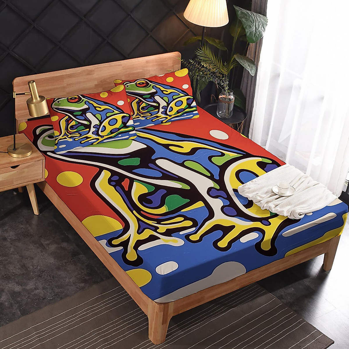 zcsm Frog Sheets Full Size Sheet Sets - Cartoon Amphibian Bed Sheets, Soft Microfiber & Deep Pocket & Wrinkle Free Patterned Bedding Sheets & Pillowcases, 1 Fitted Sheet, 1 Flat Sheet, 2 Pillow Cases