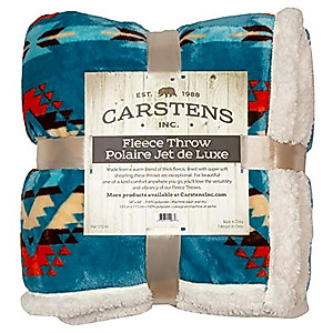 Carstens Soft Sherpa Plush Throw Blanket, Turquoise Southwest, 54" x 68" (JP528)