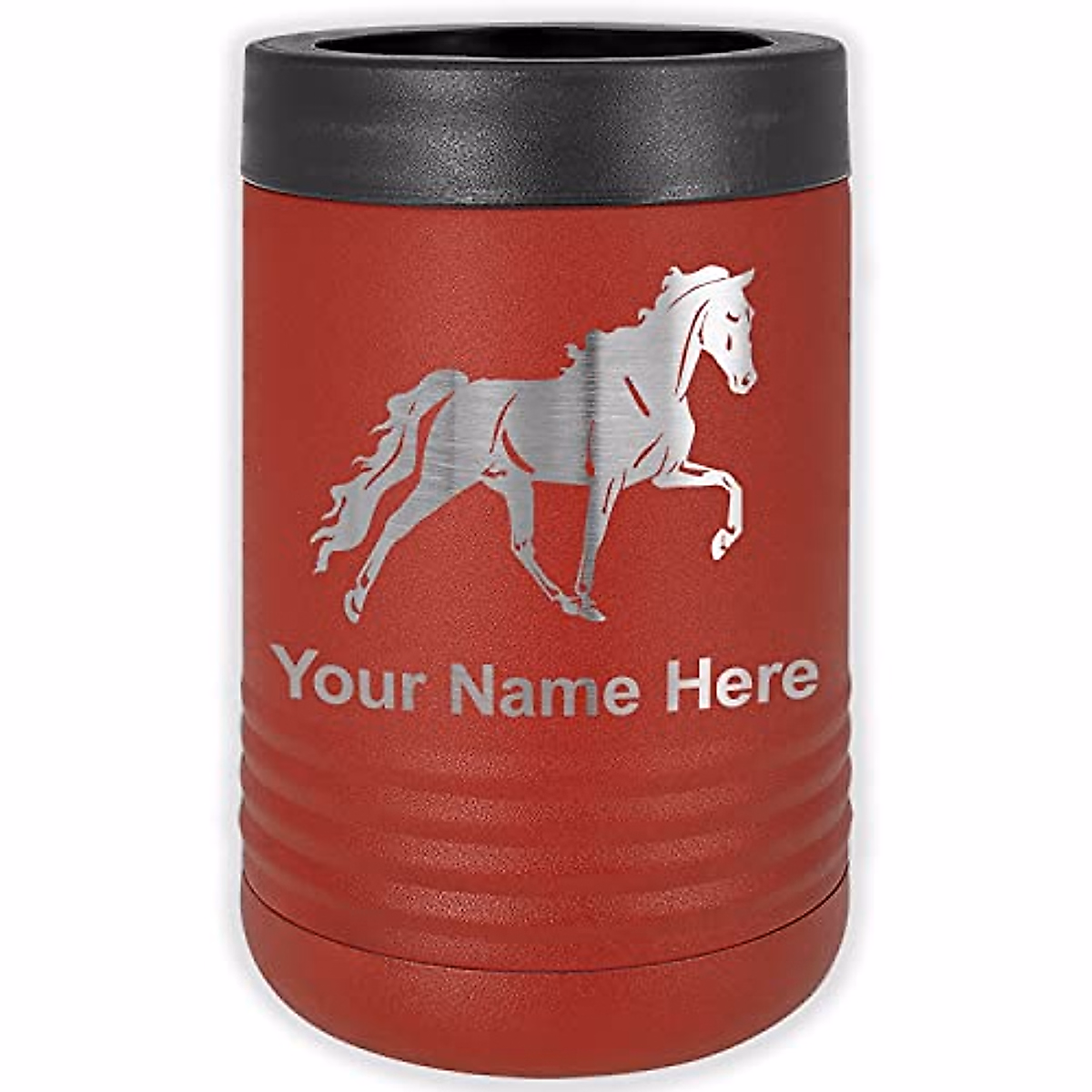 LaserGram Double Wall Insulated Beverage Can Holder, Horse, Personalized Engraving Included (Standard Can, Maroon)