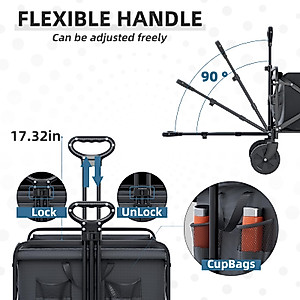 DreamQuest Collapsible Wagon Cart,Foldable Beach Wagon with All Terrain Wheels & Drink Holders Heavy Duty Portable Sports Wagon for Camping, Shopping, Garden and Beach