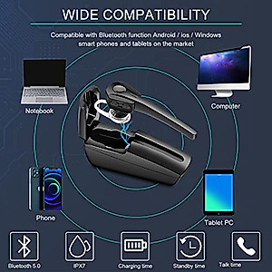 OPINAY Bluetooth Headset,Wireless Ultralight V5.1 Bluetooth Earpiece,CVC8.0 HD Hands-Free Earphones with Built-in Mic,60Hrs Playtime with 500mAh Charging Case for Business/Office/Driving/Workout