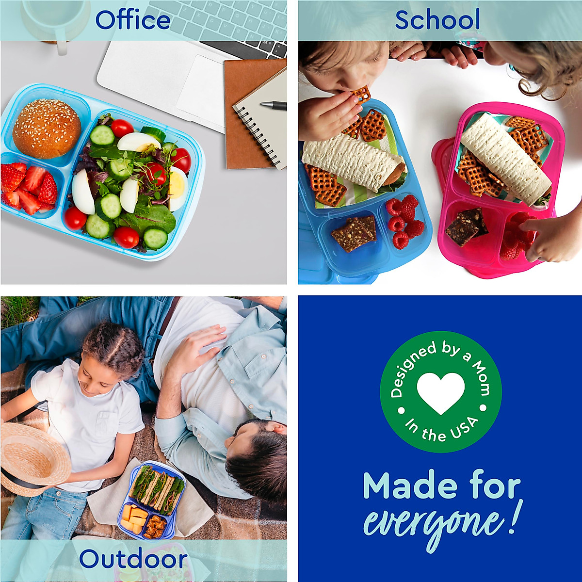 EasyLunchboxes® - Original Stackable Lunch Boxes - Reusable 3-Compartment Food Containers for Kids and Adults - Bento Lunch Box for Meal Prep, School, & Work - BPA Free, Set of 10 (Jewel Brights)