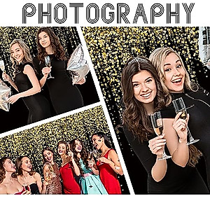 YMWQLAL Black and Gold Glitter Party Photo Backdrop Black Gold Glitter Sequin Spots Photography Background for Birthday Anniversary Prom Sparkle Banner Photo Shoot Props Decoration (7x5 FT)